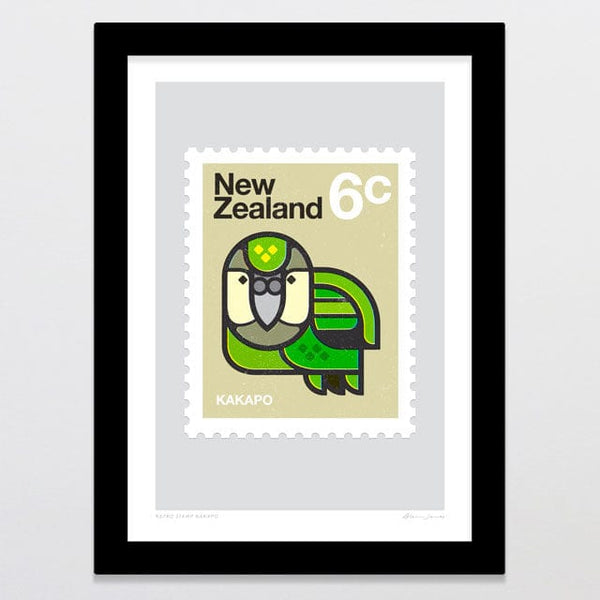 Retro Stamp Tieke Art Print by NZ Artist Glenn - Glenn Jones Art