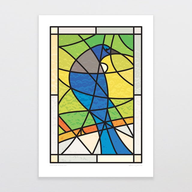 Stained Glass Tui Art Print by NZ Artist Glenn Jones - Glenn Jones Art